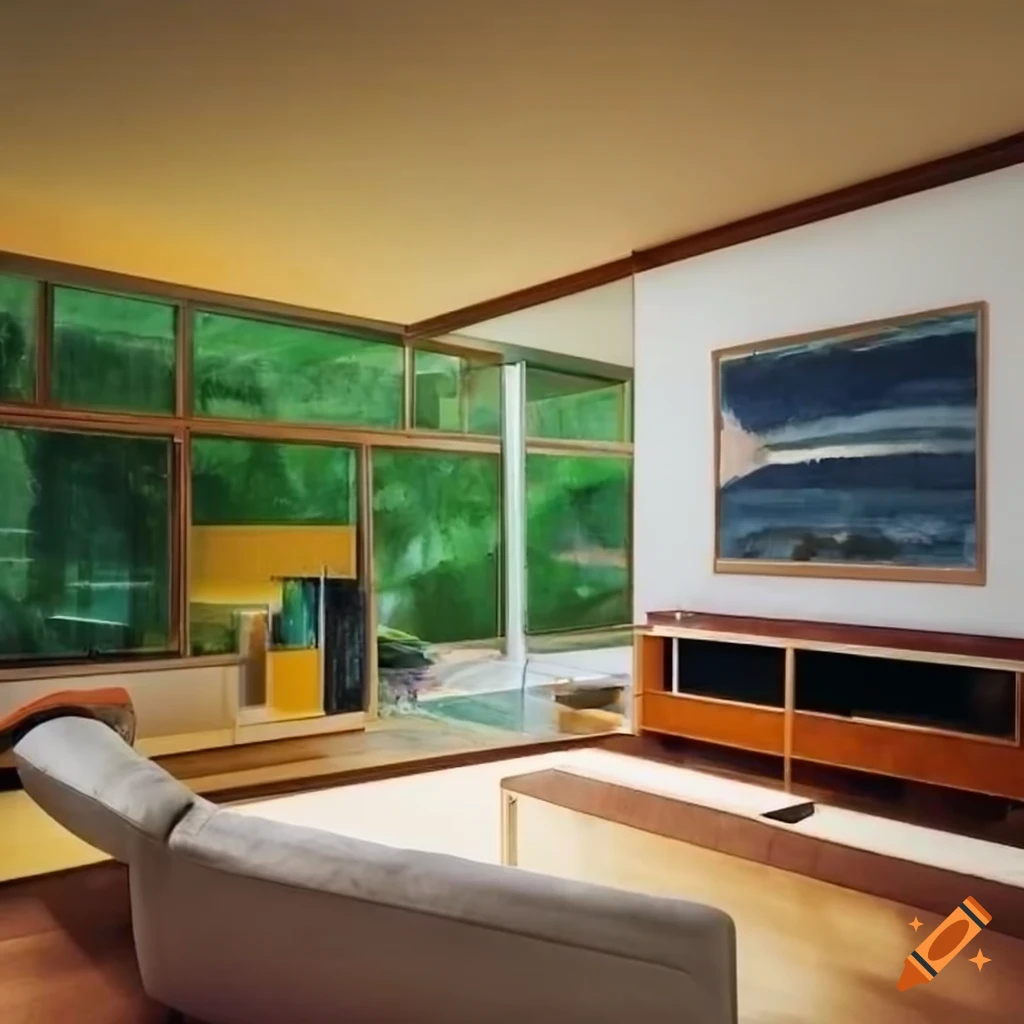 Golden hour in a mid century modern interior on Craiyon