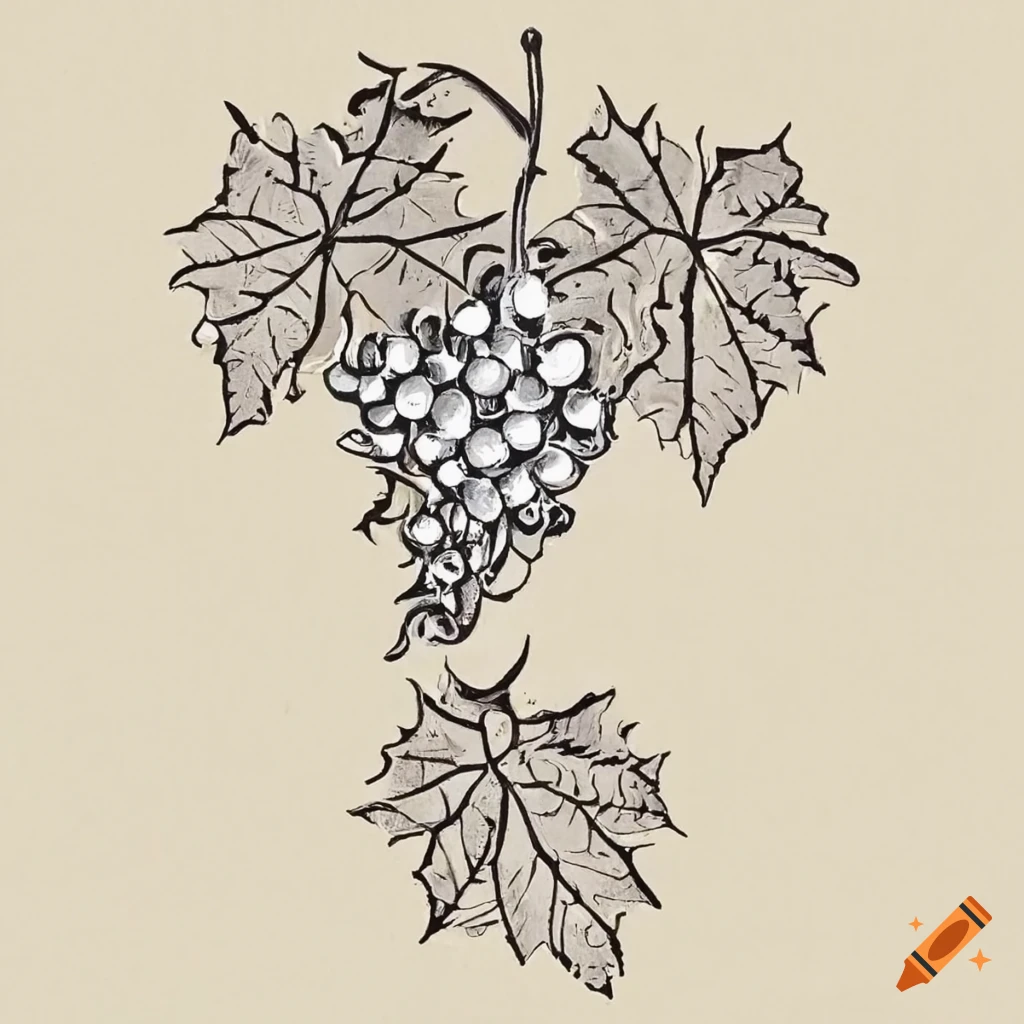Intricate sketch of grapevine leaves in a stencil style on Craiyon