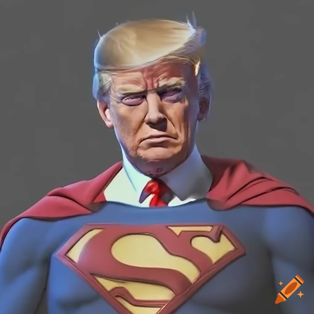 Digital portrait of President Trump in a Superman suit on Craiyon