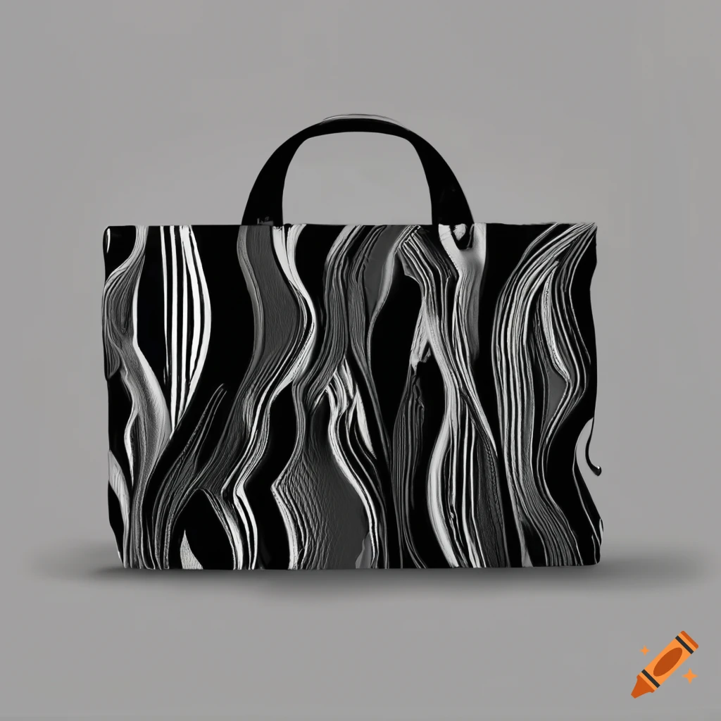 Sophisticated black rectangular bag with abstract ship-inspired shapes ...