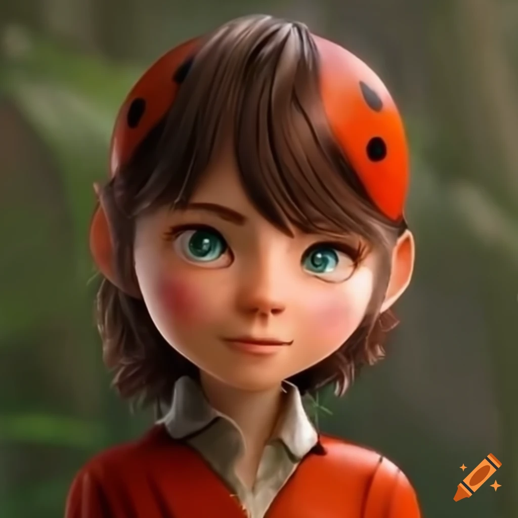Illustration of a cute ladybug in a forest village on Craiyon