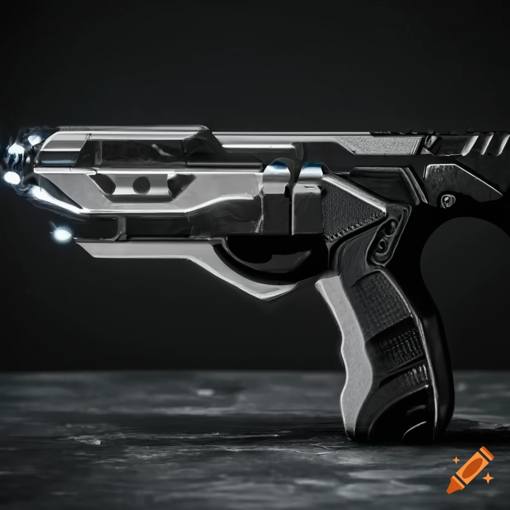 Grayscale image of an alien gun with white diamond accents on Craiyon