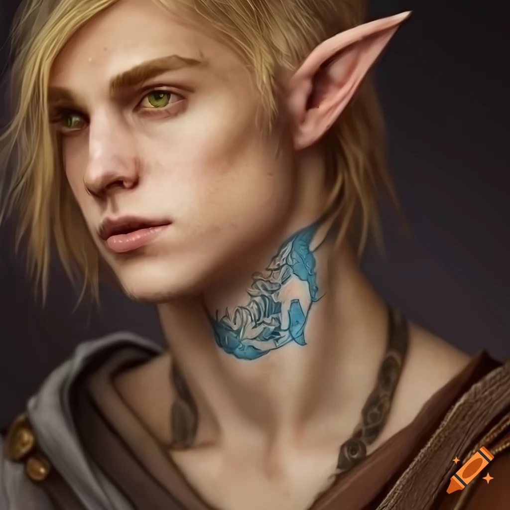 Portrait of a half-elf male with heterochromia on Craiyon