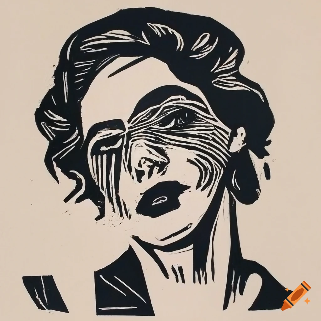 Portrait in lino print style on Craiyon