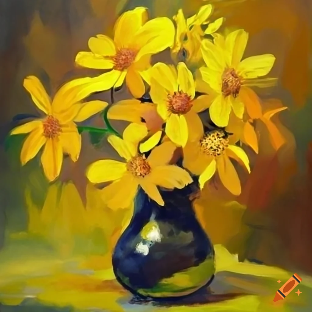 Painting of vibrant yellow flowers on Craiyon