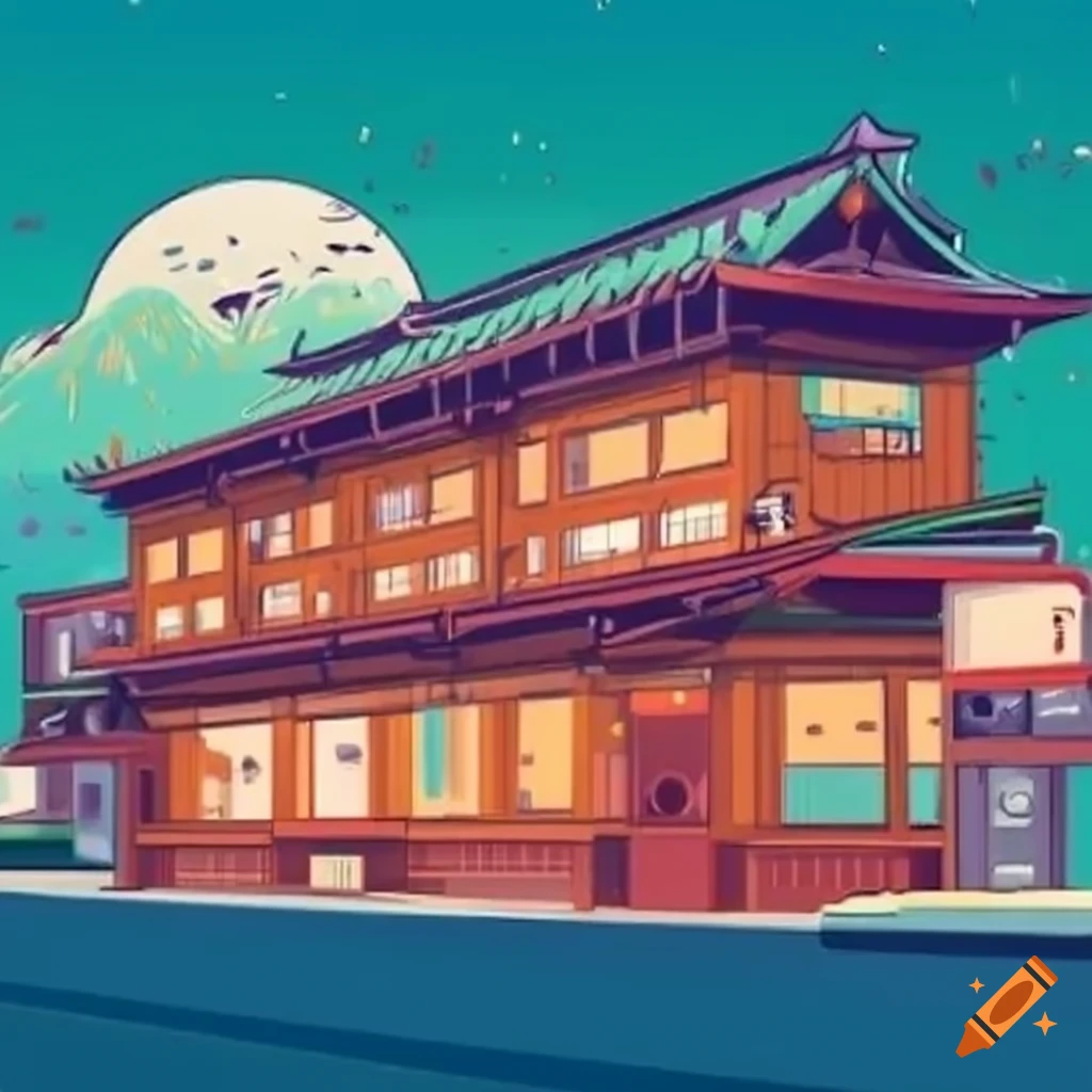 Anime-style illustration of a japanese city on Craiyon