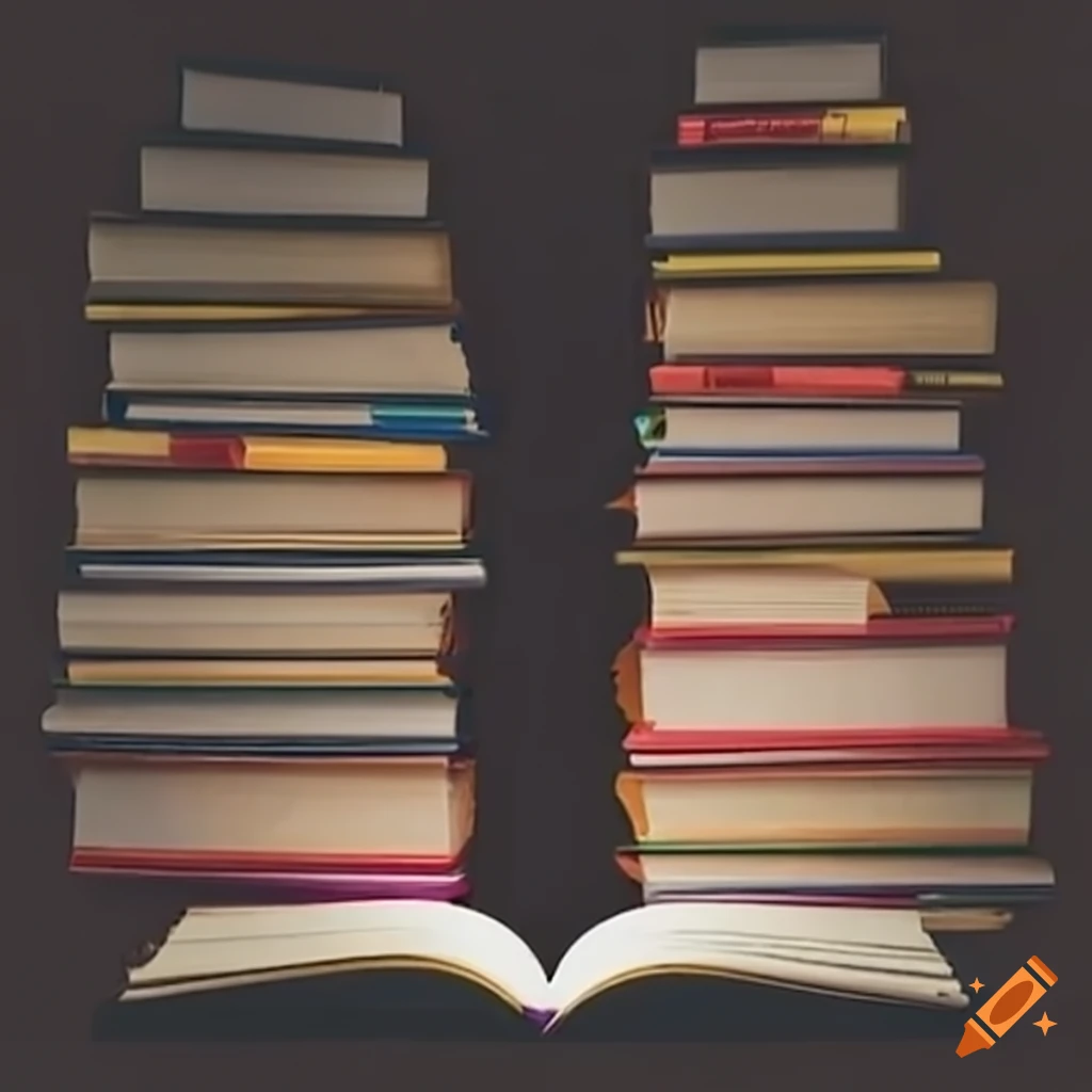 Stacks of math textbooks with formulas and a pencil on Craiyon