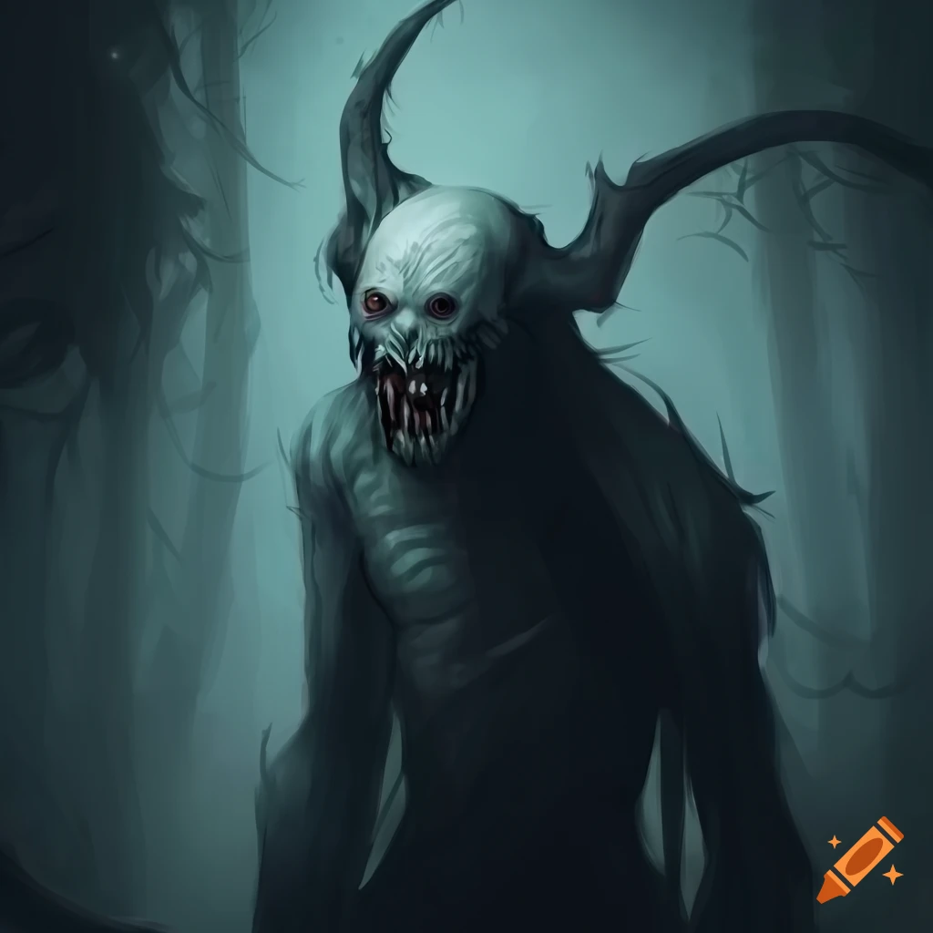 Scary shadow humanoid in dark foggy background on Craiyon