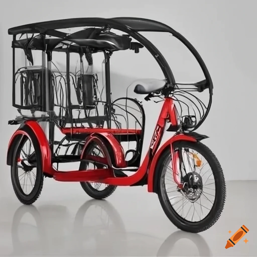 Electric three wheeled bicycle with two seats and storage on Craiyon