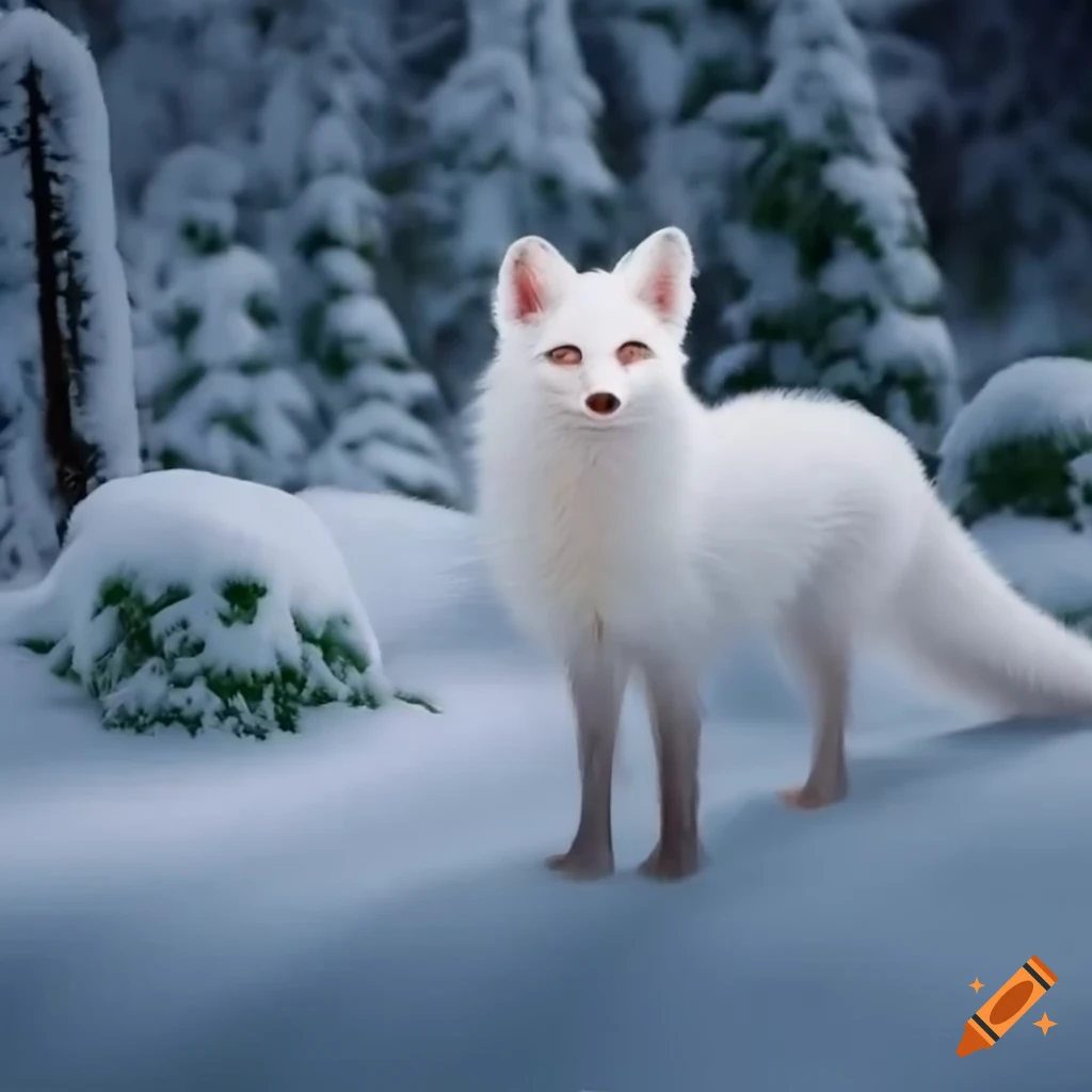 Albino Fox In Snowy Arctic Forest On Craiyon