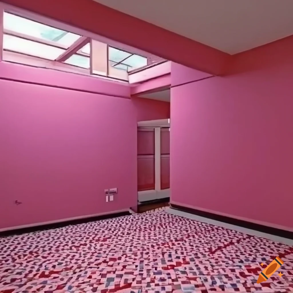 Surrealistic interior with pastel colors and tiled floors on Craiyon