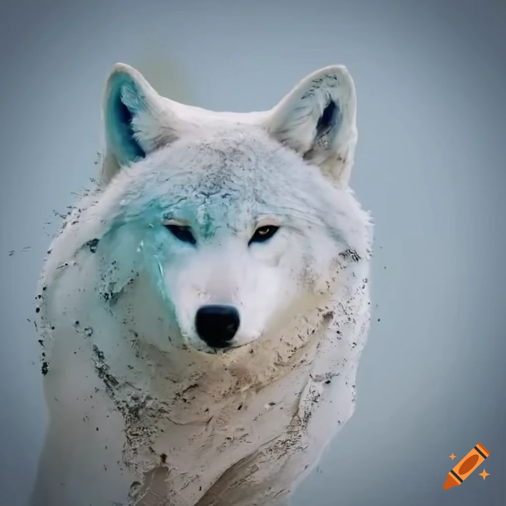 Photograph of a muddy white wolf in a mire on Craiyon