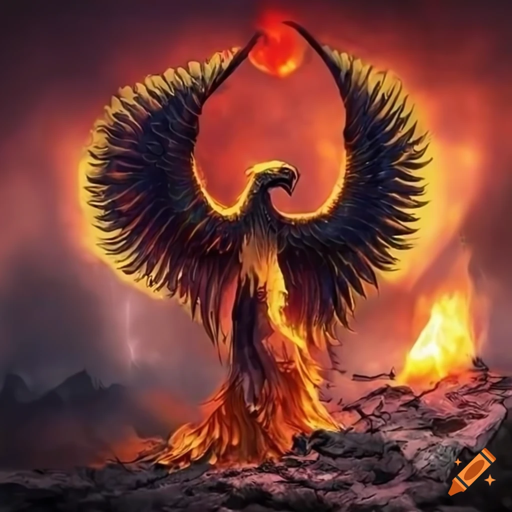 Image of a mythical Phoenix engulfed in flames on Craiyon