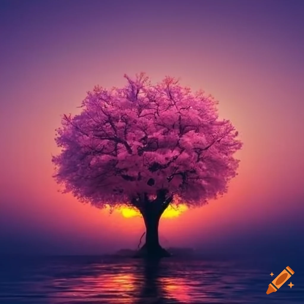 Sakura tree at sunset on Craiyon