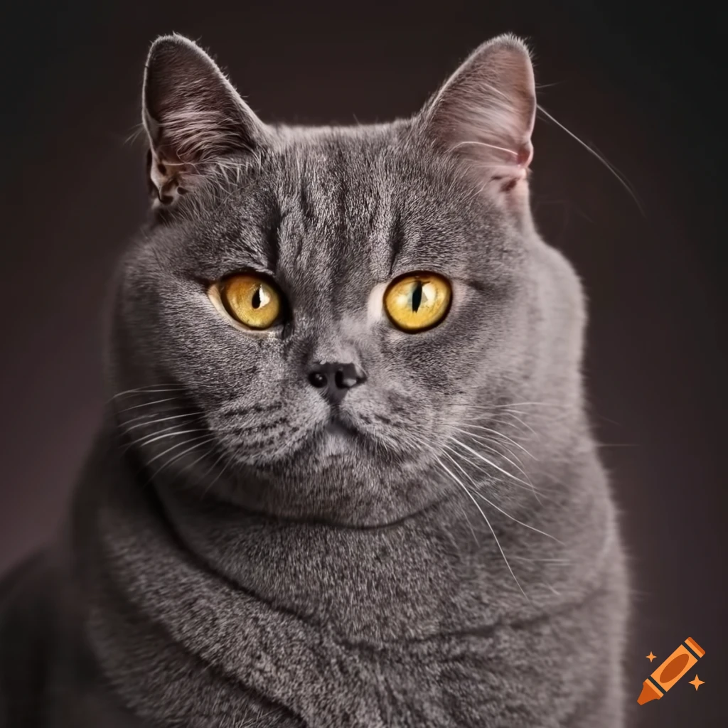 Meme of a grey british shorthair cat with a scepter on Craiyon