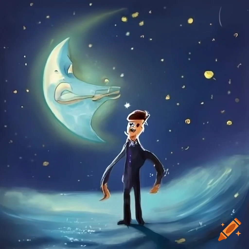 Cartoon painting of the man in the moon on Craiyon