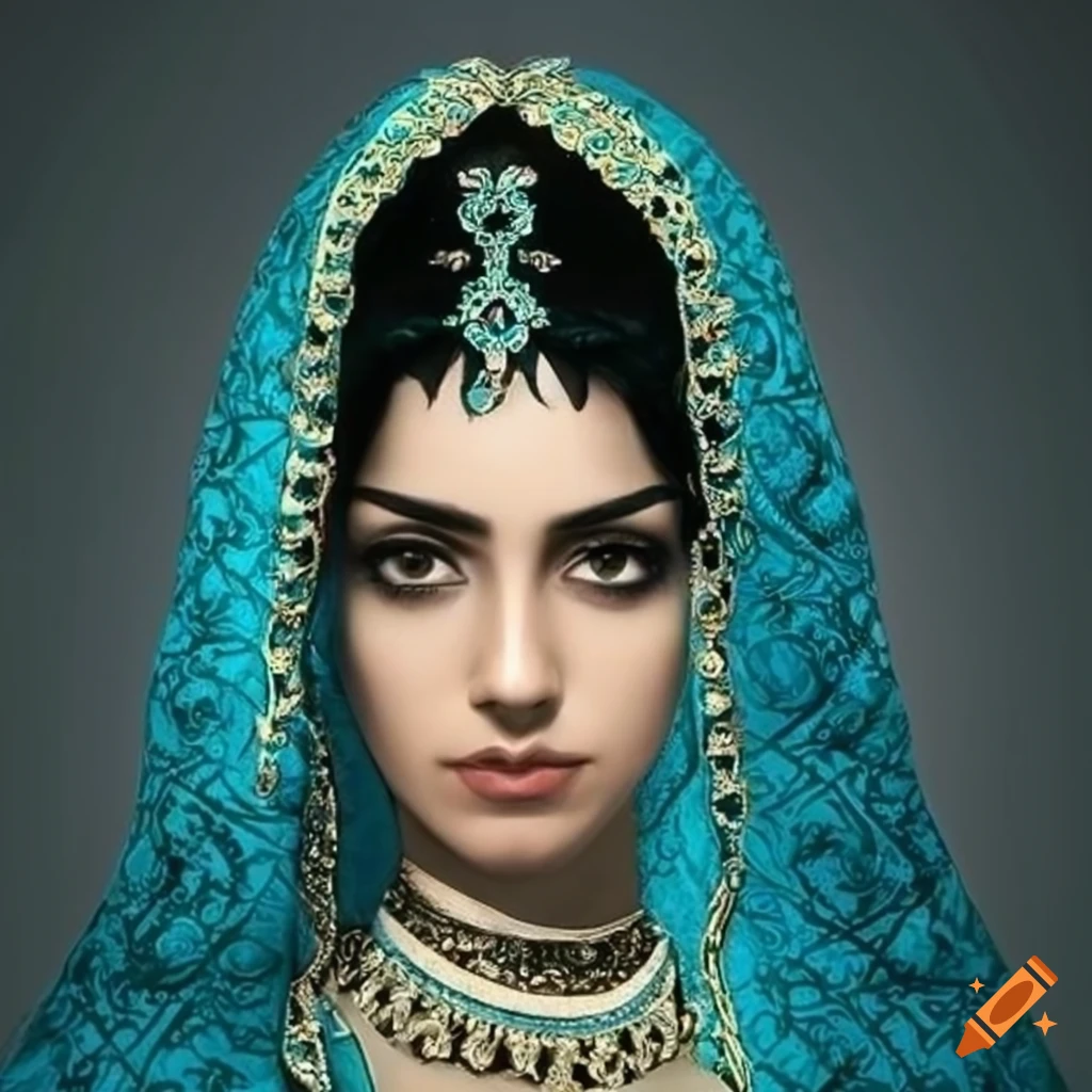 Artistic portrayal of an arab persian princess with a sad expression on ...