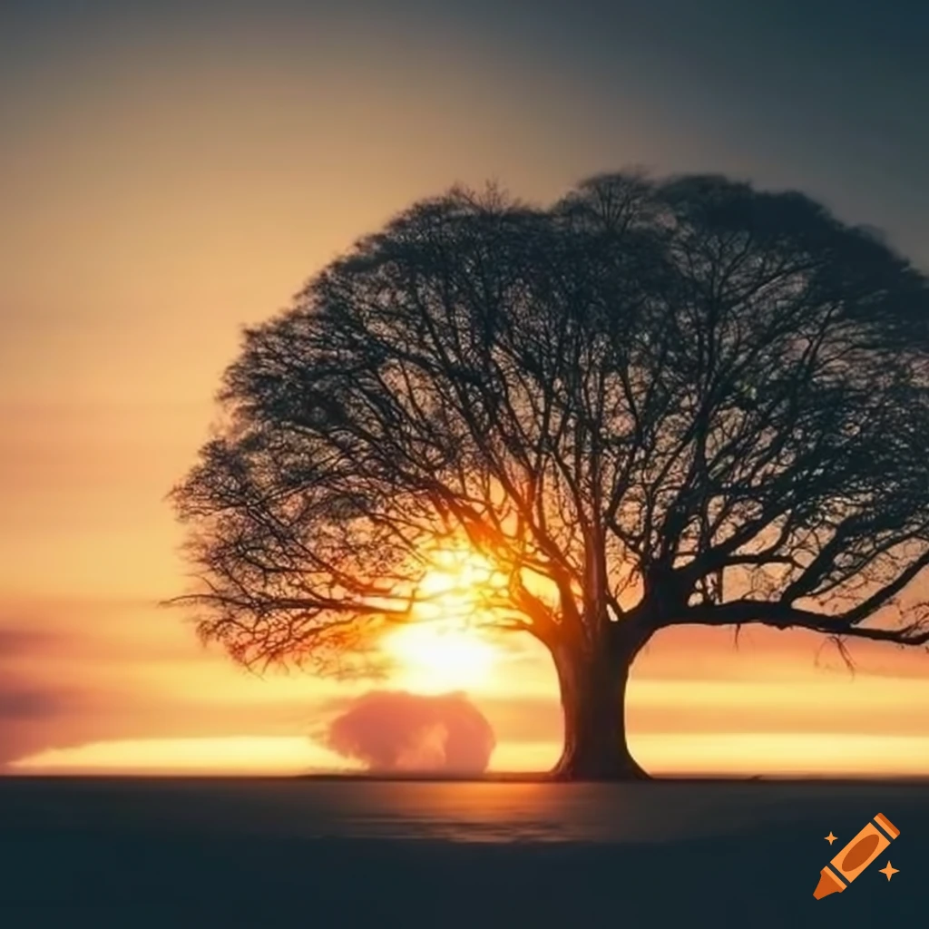 Sunset over a tree on Craiyon