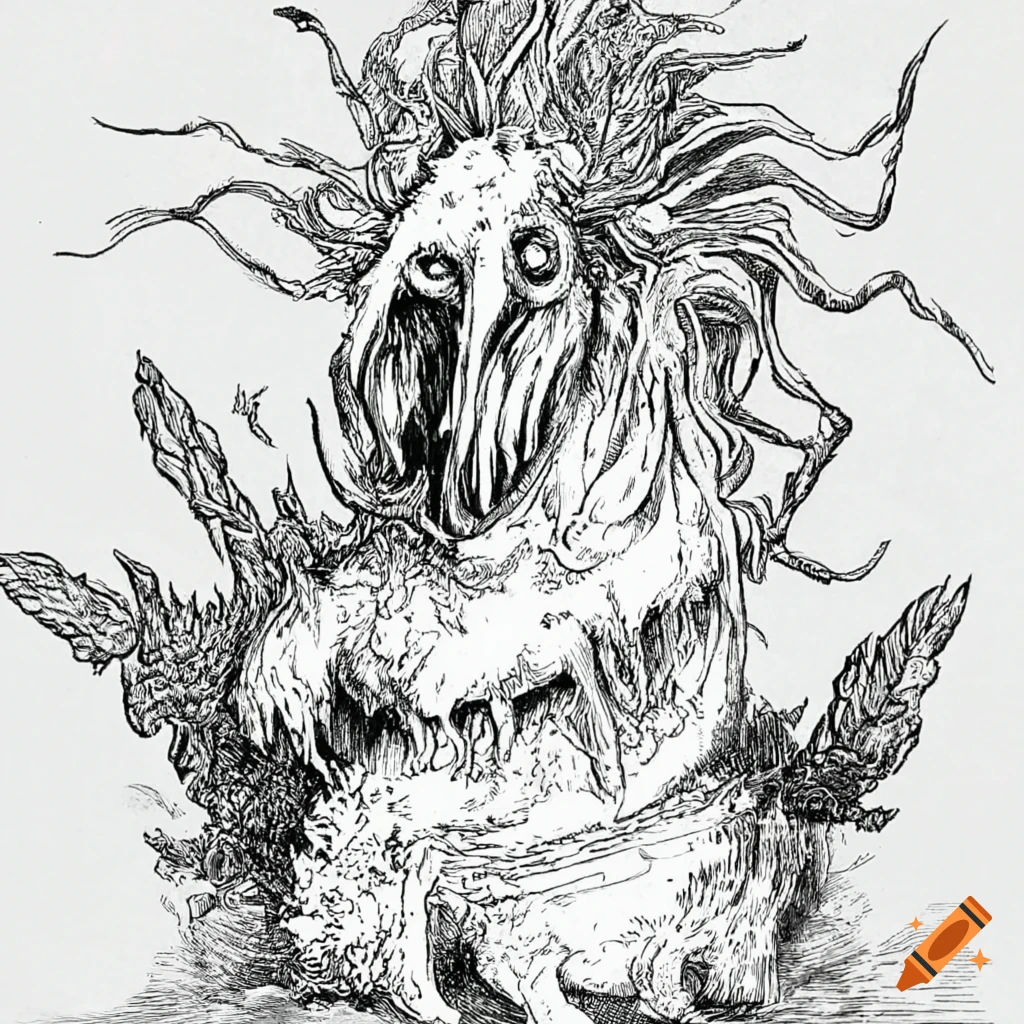 Ink drawing of a mythological creature inspired by the book of the ...