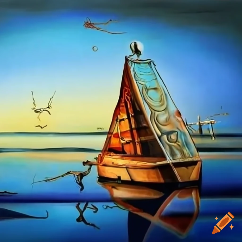 Surreal painting of salvador dali on a boat on Craiyon
