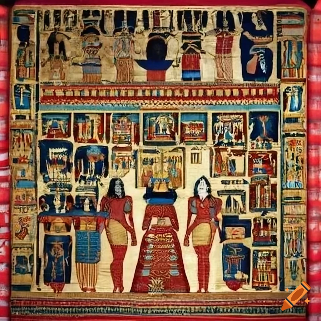 Egyptian tapestry of people praying to a goddess on Craiyon