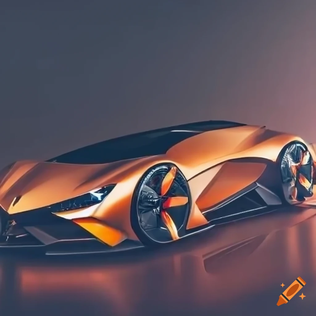 Black and titanium futuristic electric hypercar with orange highlights ...