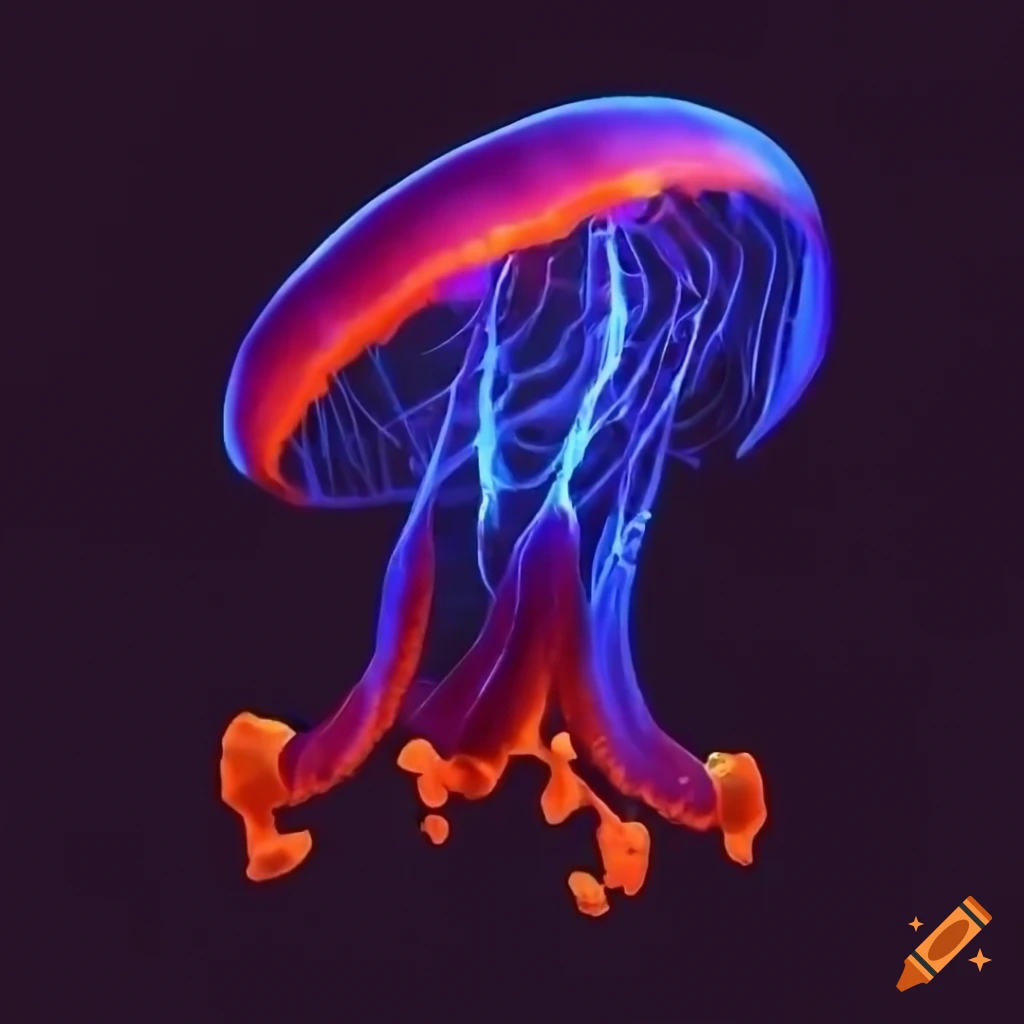 Bioluminescent ghost jellyfish in orange on Craiyon