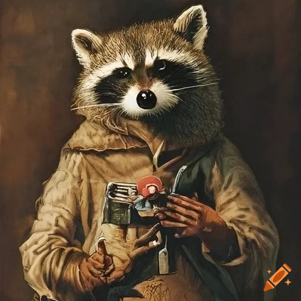 Illustration of batman's raccoon by norman rockwell