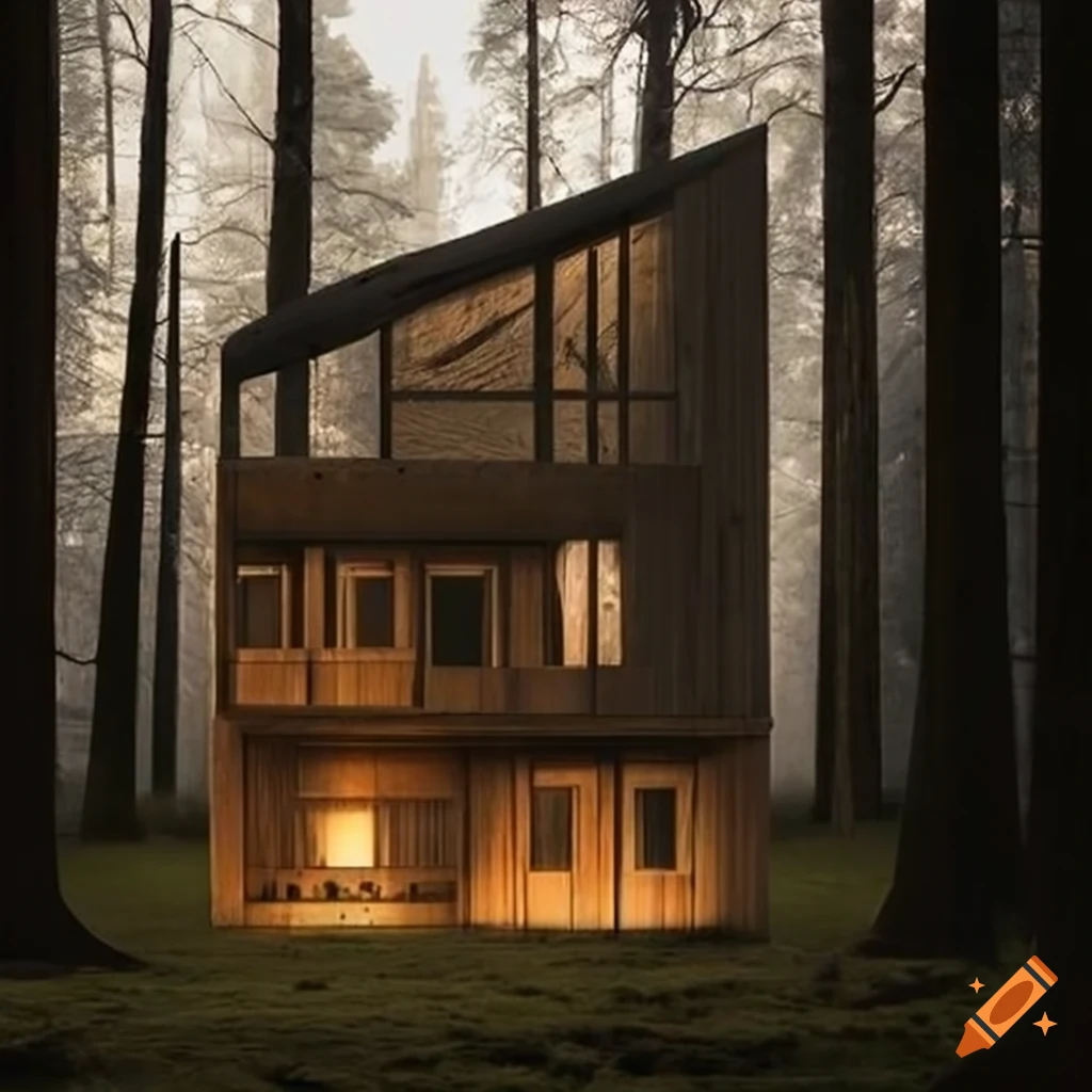 Wooden cabin house in the forest on Craiyon