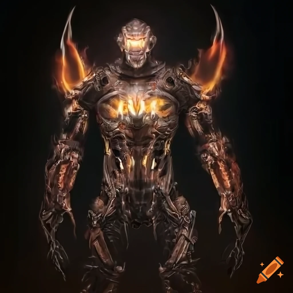 Sci-Fi armored demon god with flaming body on Craiyon