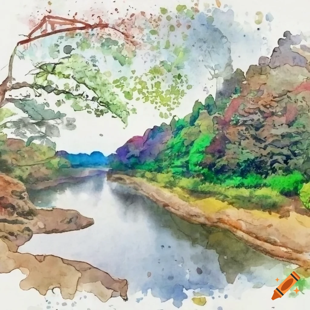 Watercolor illustration of river simanto in japan on Craiyon