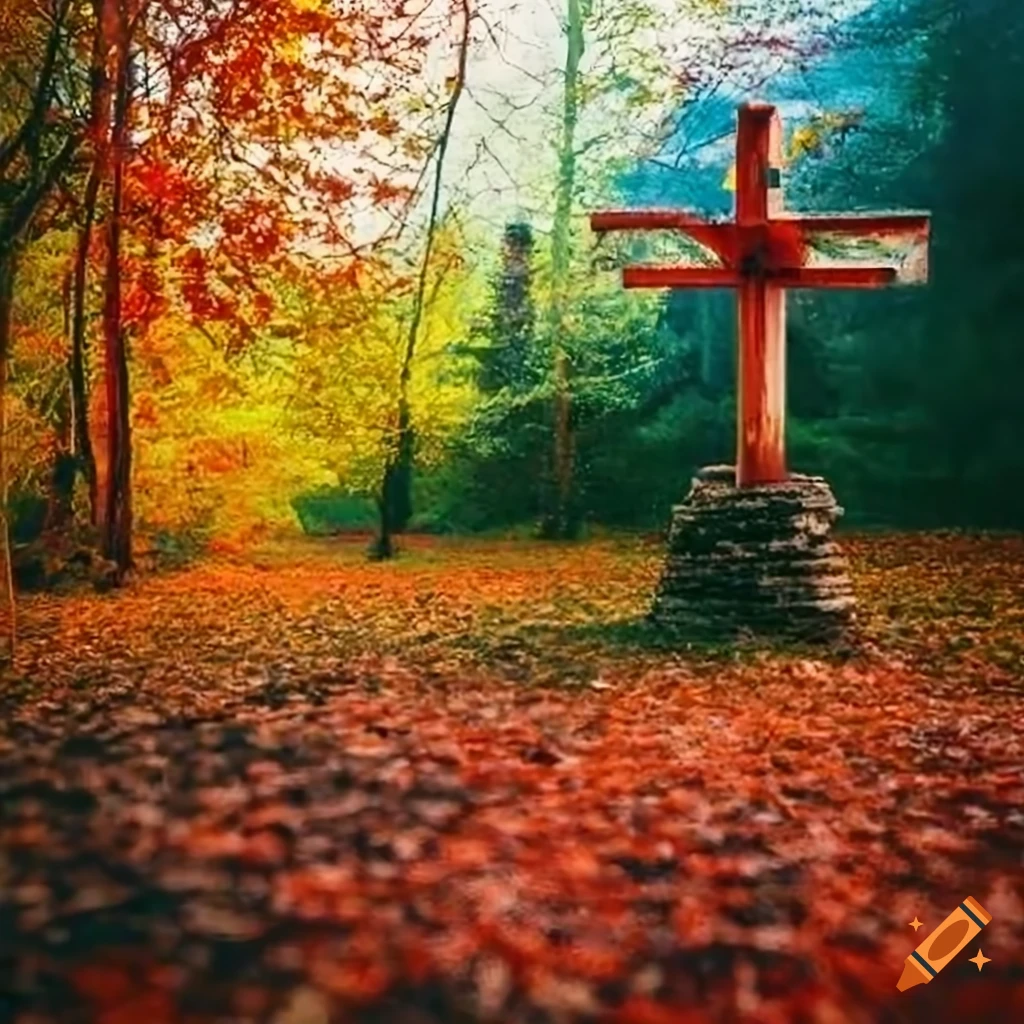 Colorful landscape with a cross