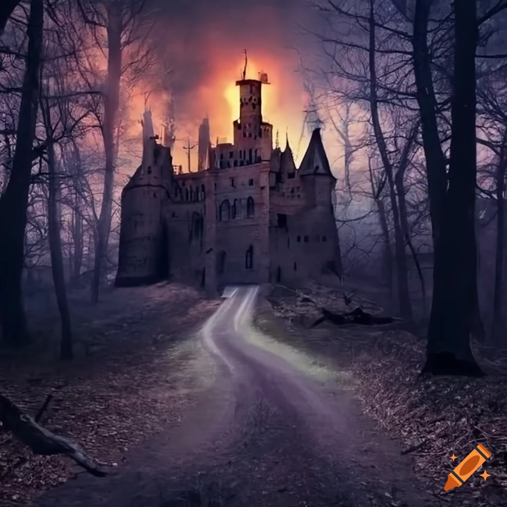 Image of a haunted castle in the woods on Craiyon