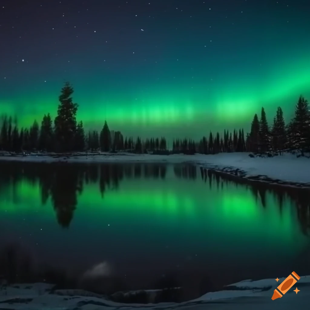 Beautiful night in a dark winter forest with full moon and northern ...