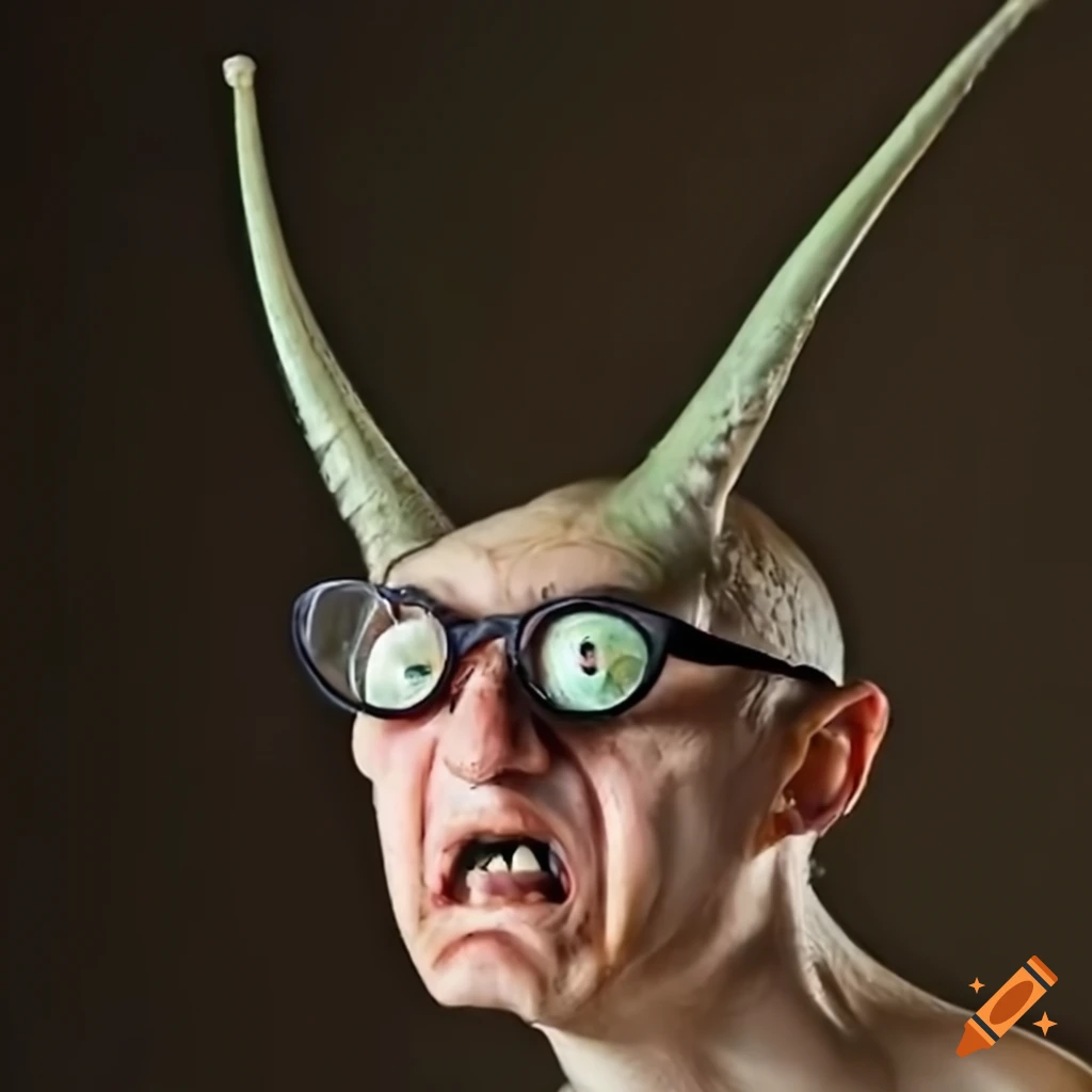 Illustration of a unique angry creature with glasses and a snail on its ...