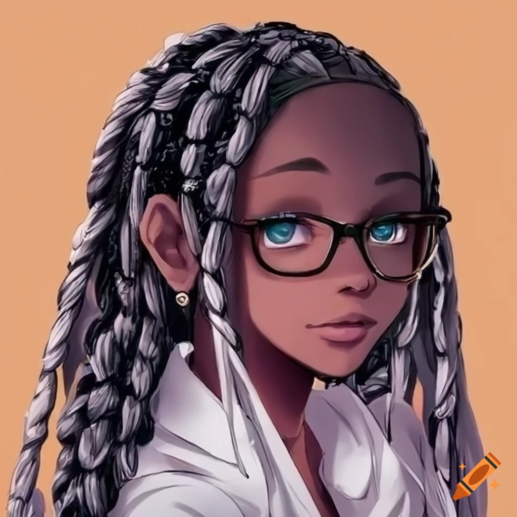 Anime character with box braids and glasses on Craiyon