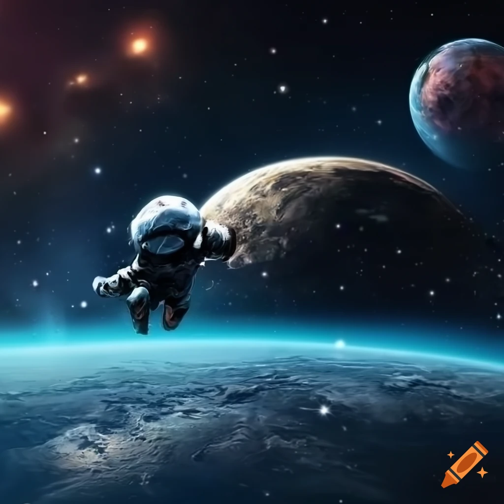 Cool image of a space scene with a spaceman and planet on Craiyon