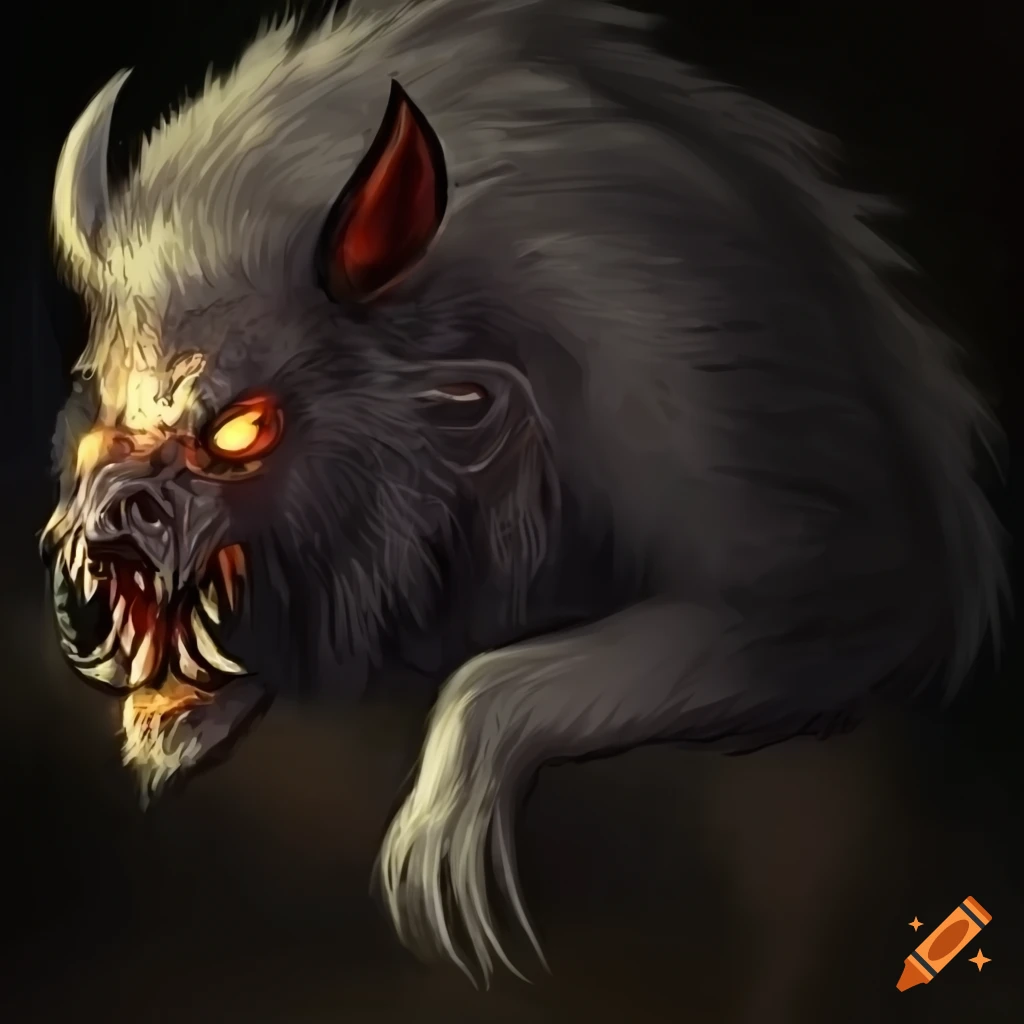 Image of an evil boar god with glowing eyes on Craiyon