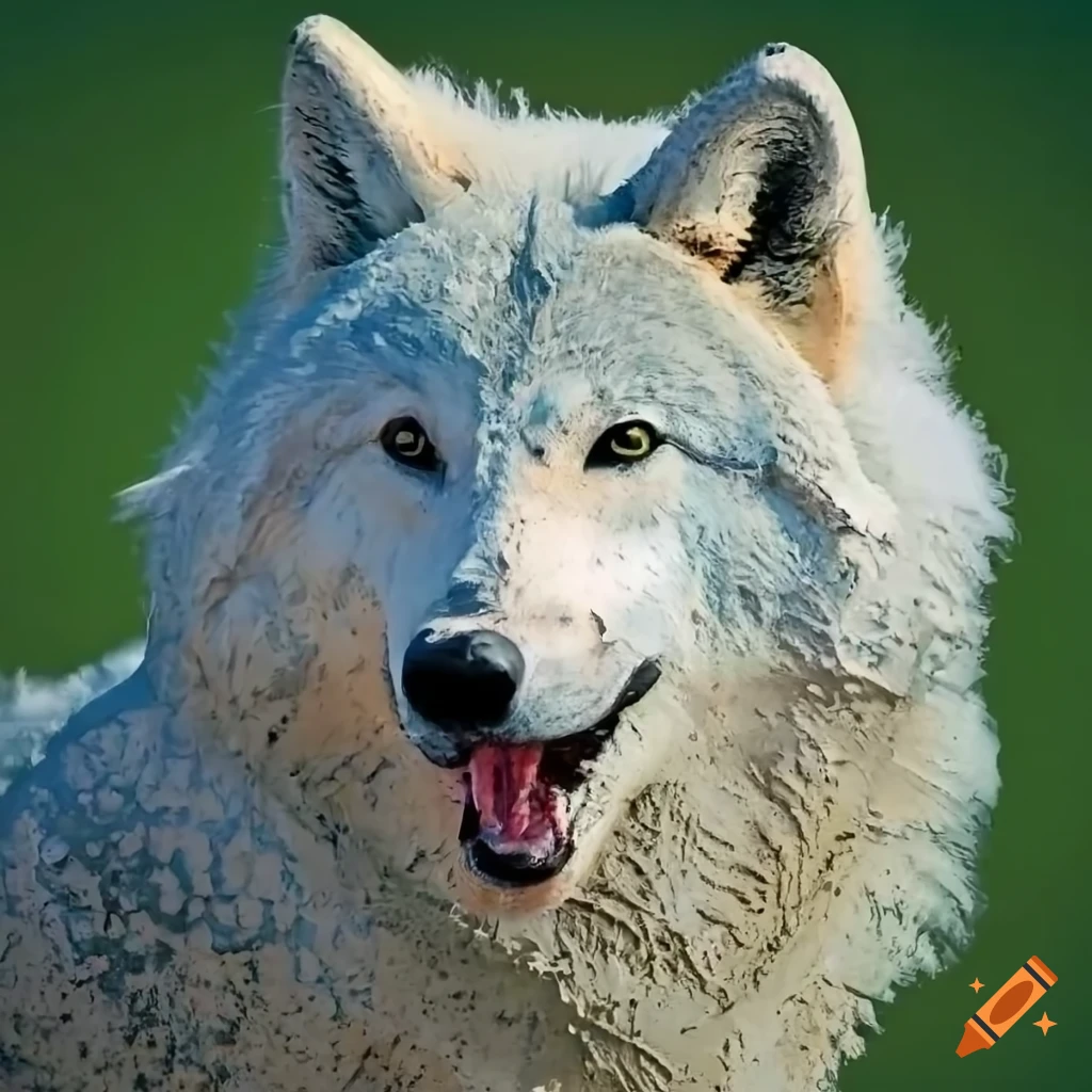 Muddy white wolf in a swamp on Craiyon