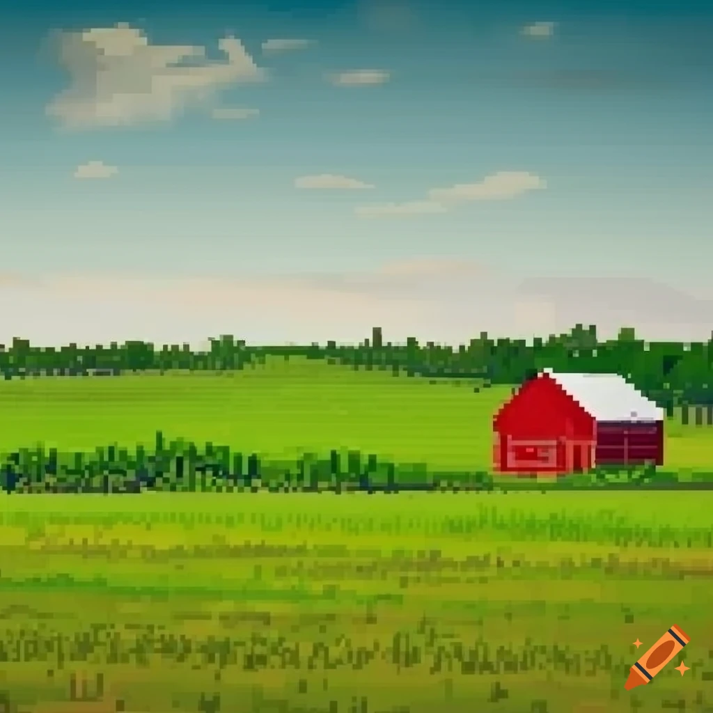 Pixel art farm landscape with open field on Craiyon