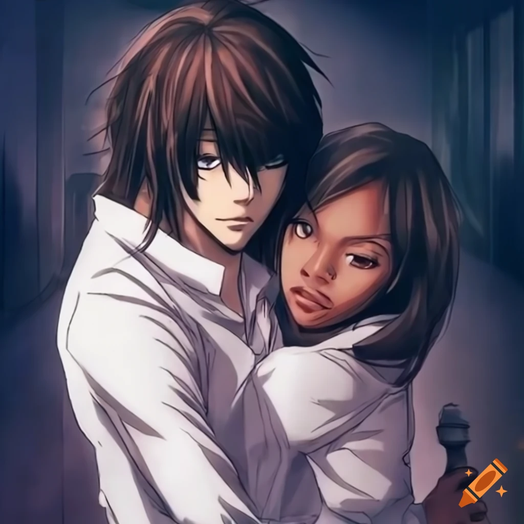 Image of L Lawliet embracing a woman on Craiyon