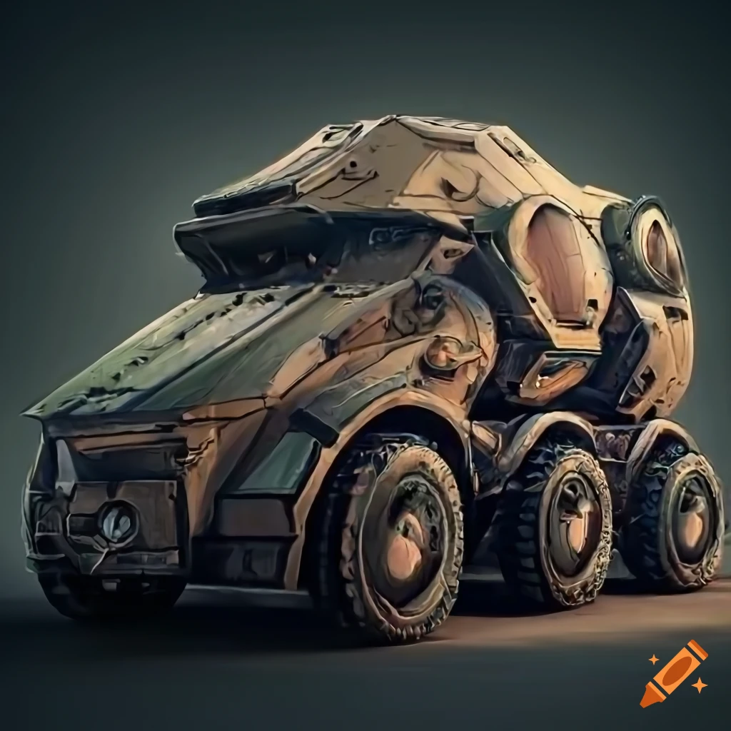 Hyperrealistic concept art of an armored vehicle on an alien highway on ...