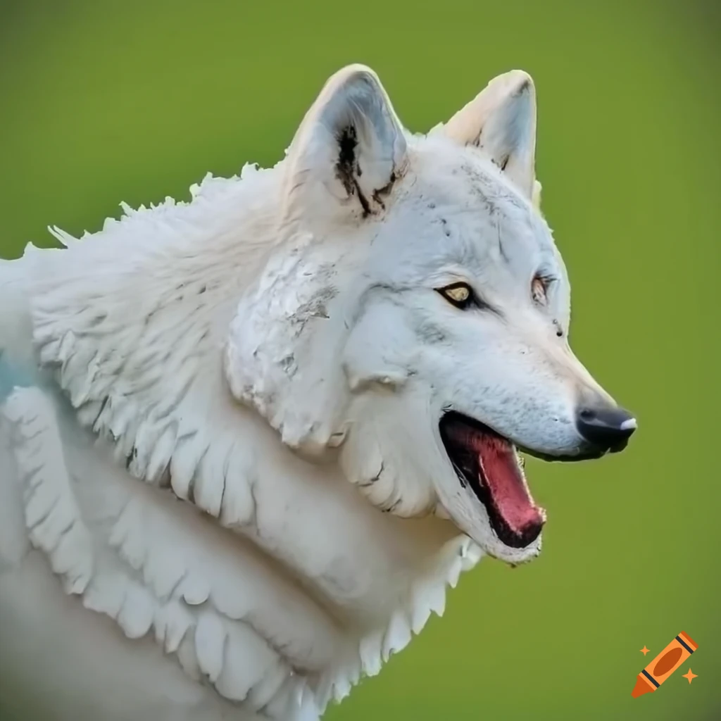 Muddy white wolf in a swamp