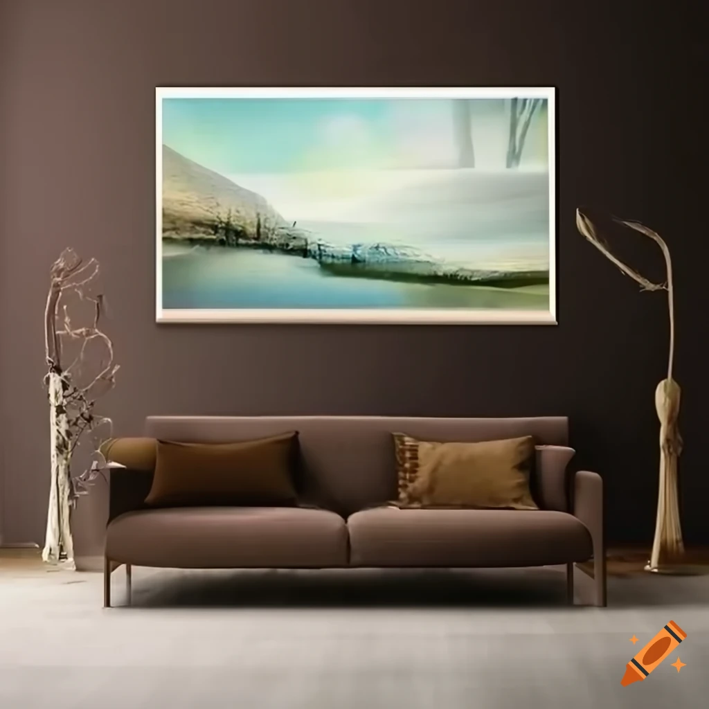 Realistic living room with tilted wall art on Craiyon