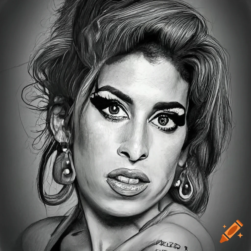 Monochrome pencil drawing of amy winehouse on Craiyon