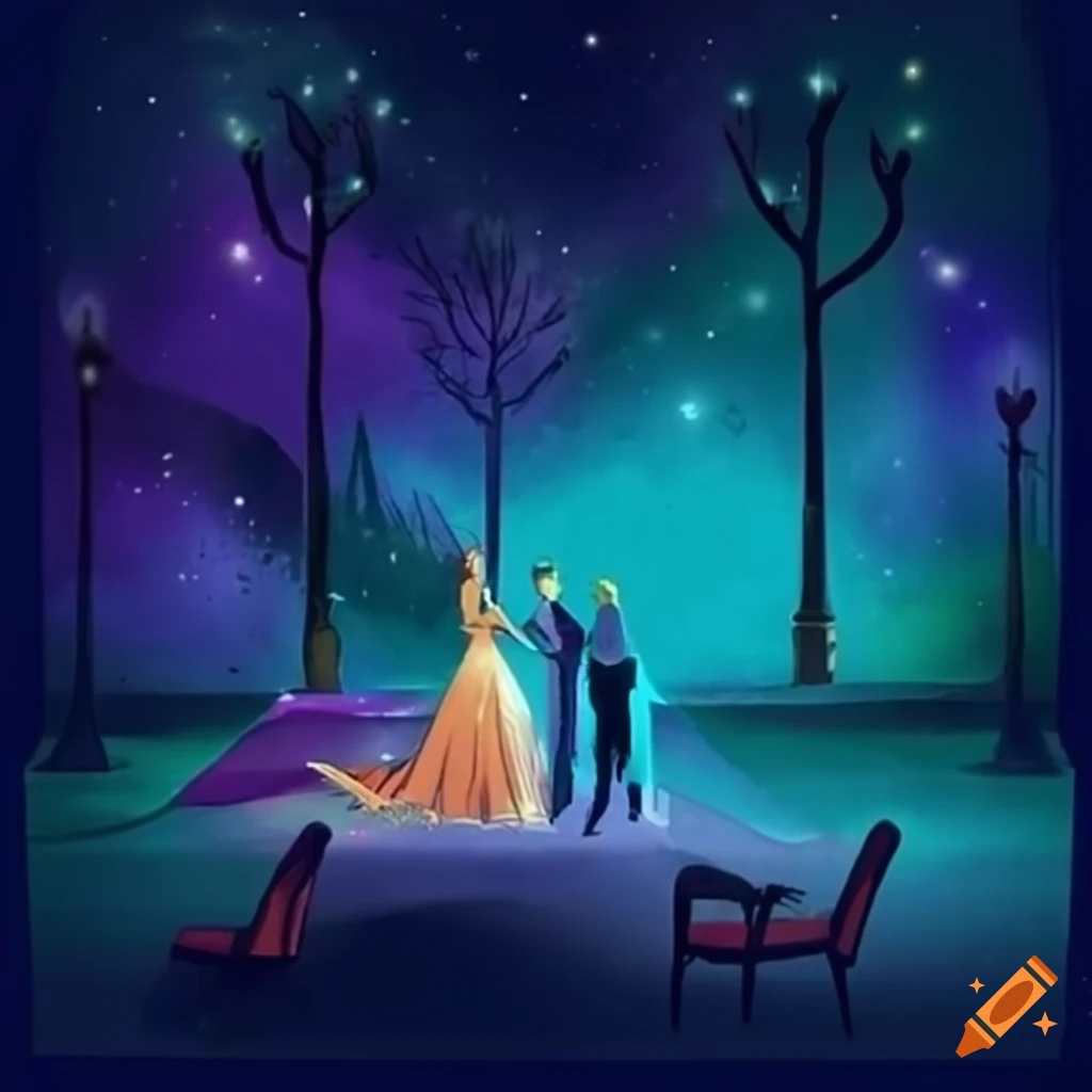 Poster image of an elegant outdoor party under a starry sky on Craiyon