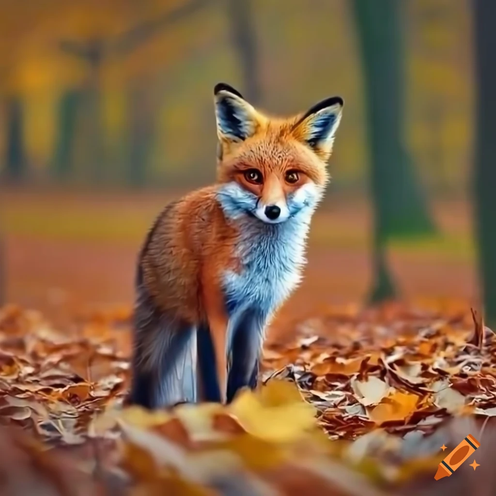 Hyper realistic photo of a fox in an autumn park on Craiyon