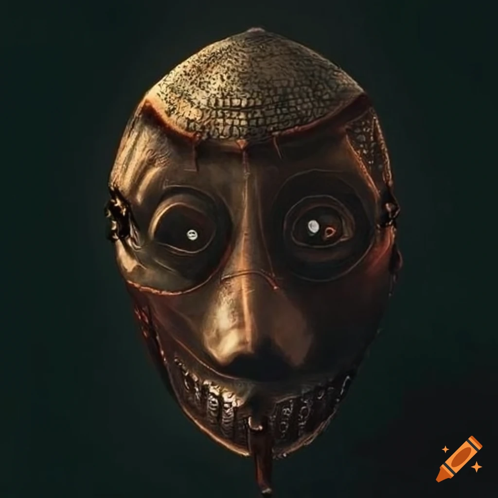 Artwork of Onibaba playing a Biwa with metal mask on Craiyon