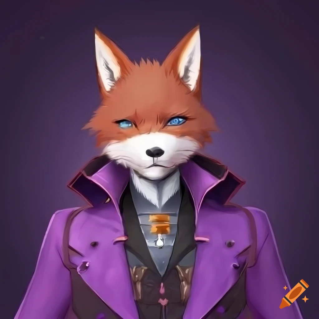 2D male anthro fox in stylish armor and coat on Craiyon