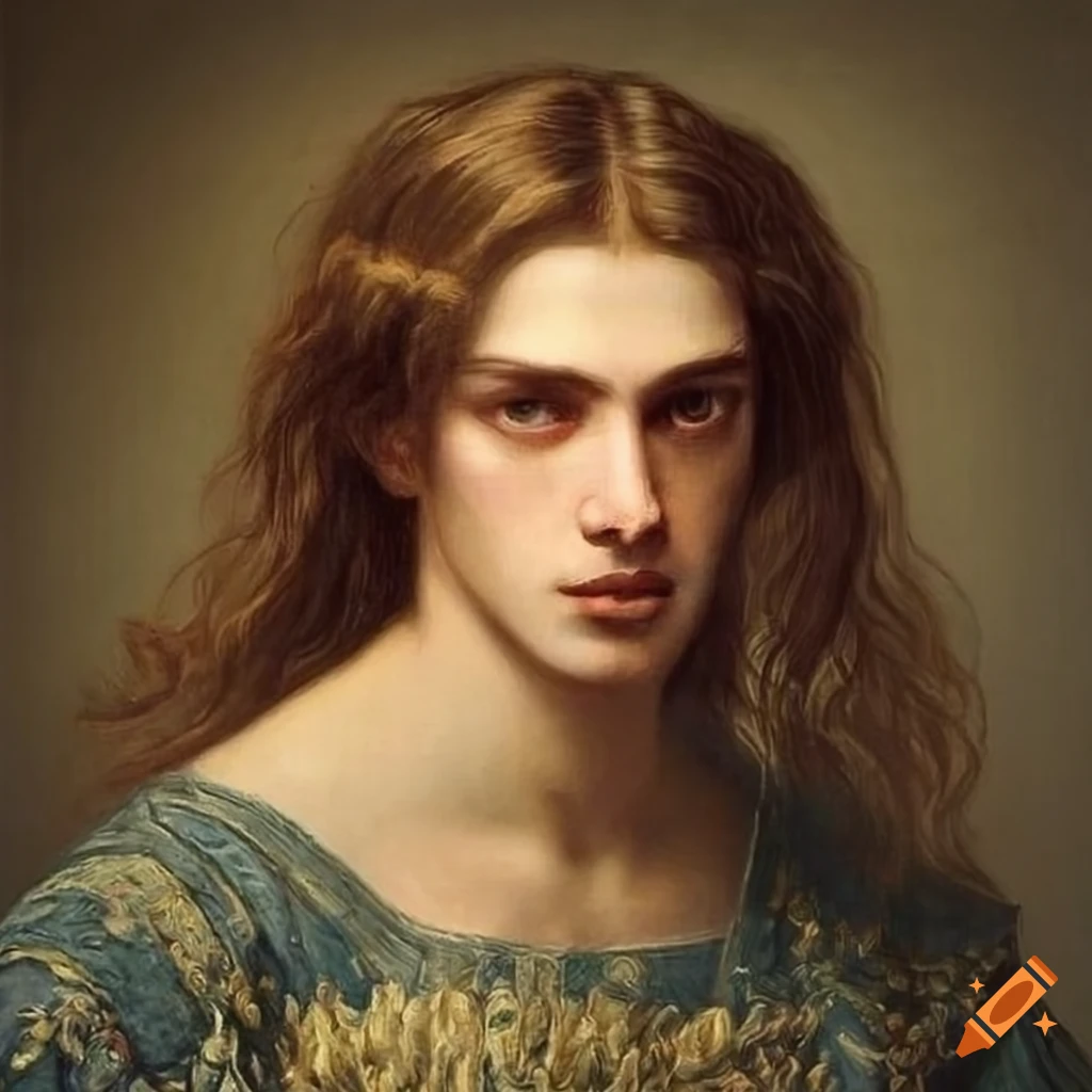 Portrait of a young man with long hair in pre-raphaelite style